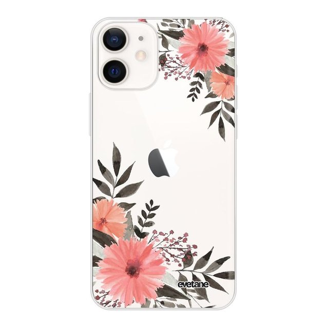 Coque iphone 12 mini 360 intégrale avant arrière transparente fleurs