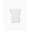 T-shirt en coton côtelé avec manches à volants beige clair Zippy | La ...