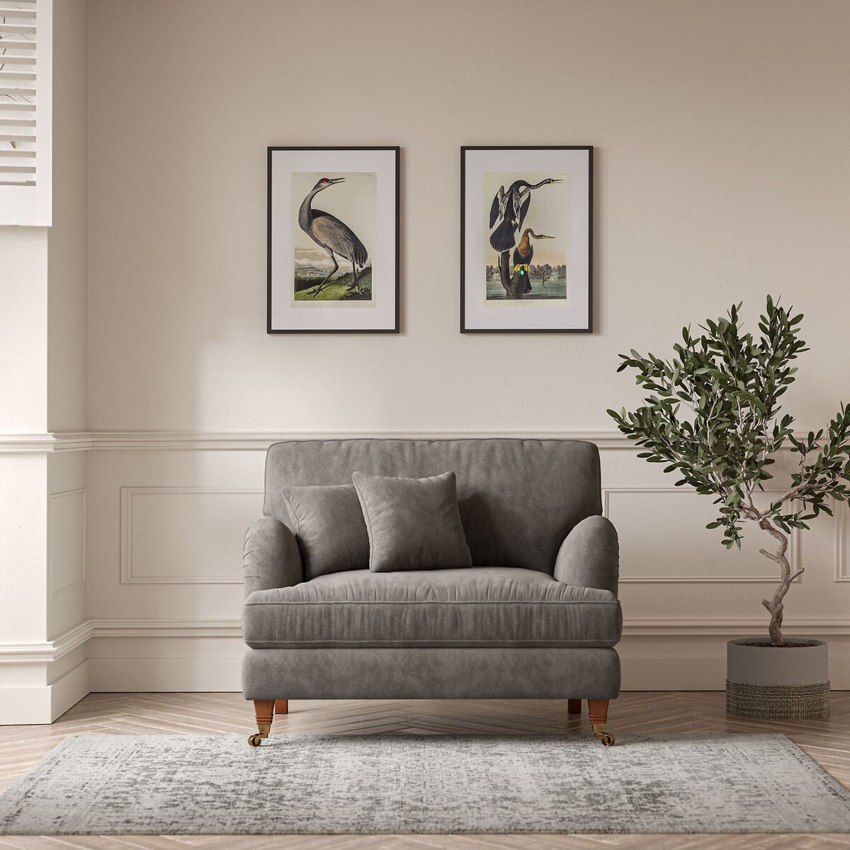 Emeline velvet snuggle chair with antique castor legs So home La Redoute