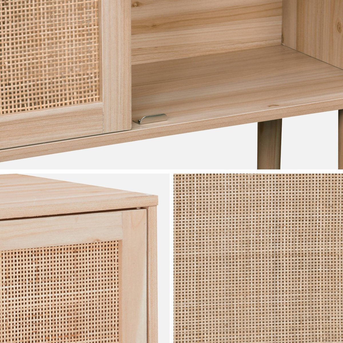 Buffet décor bois et cannage 2 portes 80cm camargue Couleur naturel ...