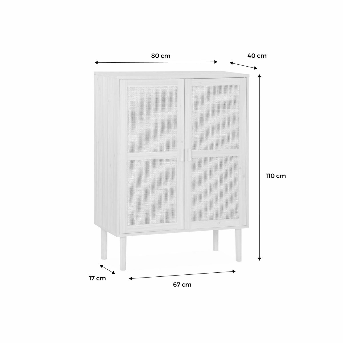 Buffet décor bois et cannage 2 portes 80cm camargue Couleur naturel ...
