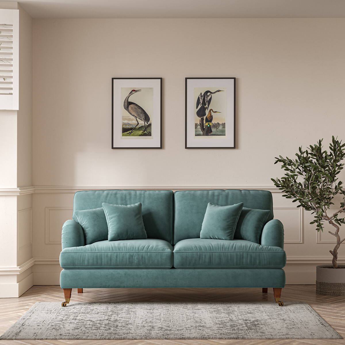 Emeline textured velvet 3 seater sofa with antique castor legs So home La Redoute