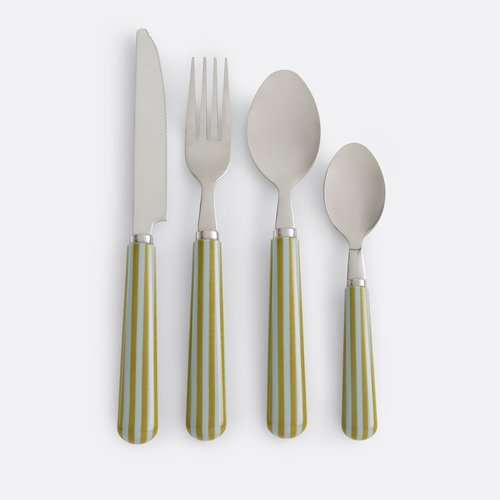 Leela 16-piece cutlery set with two-tone striped handles, blue/green ...