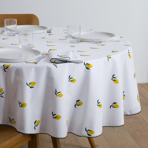 Lemon printed cotton round tablecloth, printed lemon, La Redoute ...