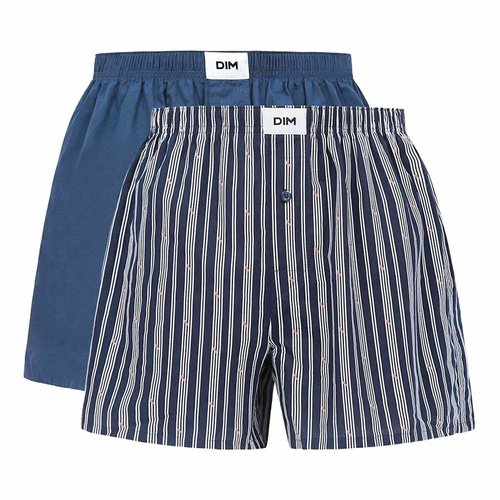 Pack of 2 good boxers in cotton, 1 plain/1 printed, striped + blue, Dim ...