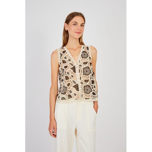 Top en dentelle beaulieu Derhy beige/noir | La Redoute