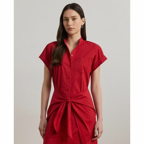 Vestido camisero de manga corta con lazo chonie rojo Lauren Ralph ...