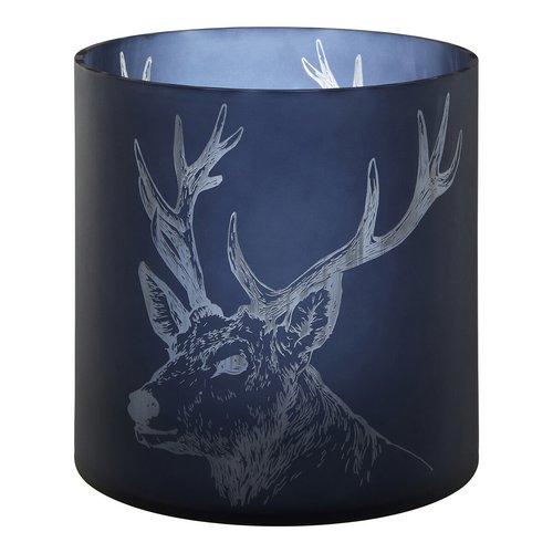 Large Blue Stag Glass Hurricane Candle Holder