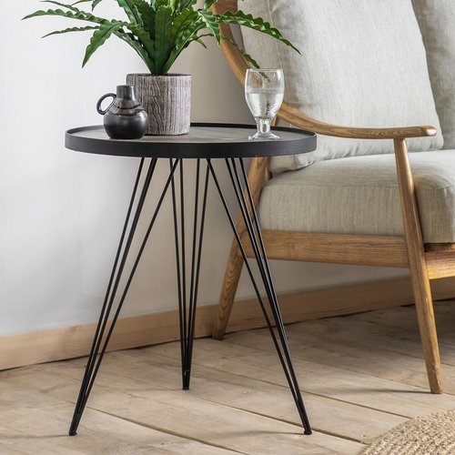 Tamluk Iron and Oak Effect Side Table with Hairpin Legs
