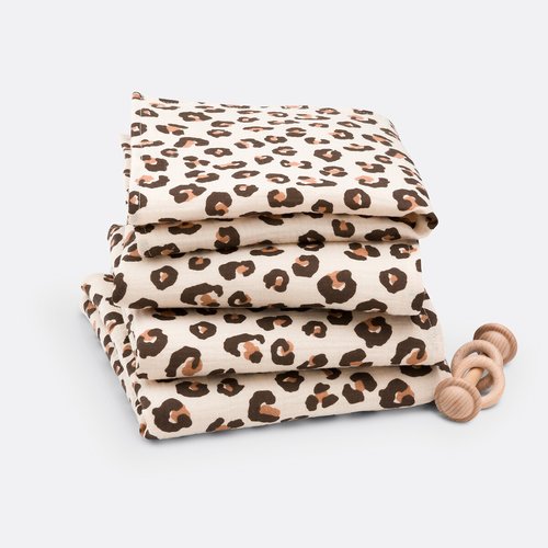 Set of 4 azhar cotton muslin swaddles, leopard print, La Redoute ...