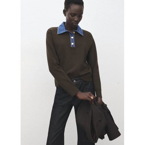 Pull-over col chemise combiné chocolat Mango | La Redoute