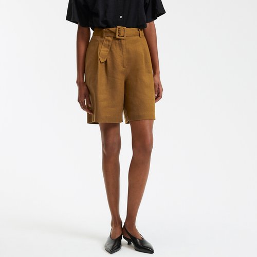 Linen pleated shorts, bronze, La Redoute Collections | La Redoute