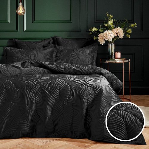 Palmeria quilted velvet duvet cover and pillowcase set black Paoletti La Redoute