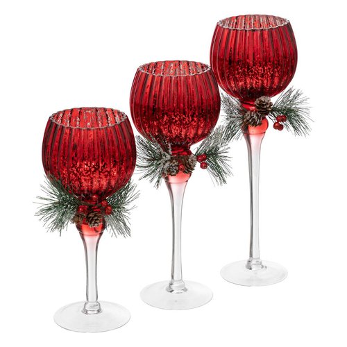 Lot de 3 photophores sur pied avec branches 40 cm simo Couleur rouge ...
