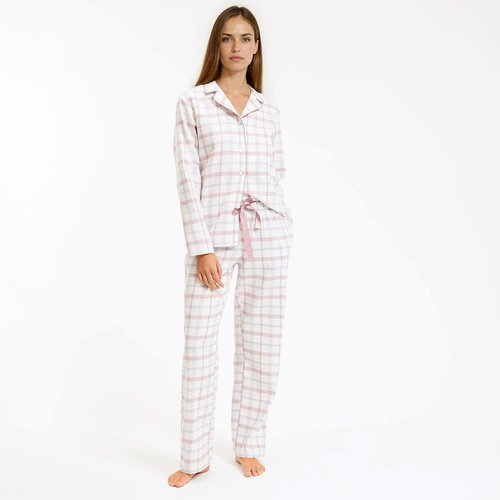 Checked cotton flannel pyjamas, blue/pink checks, Anne Weyburn | La Redoute