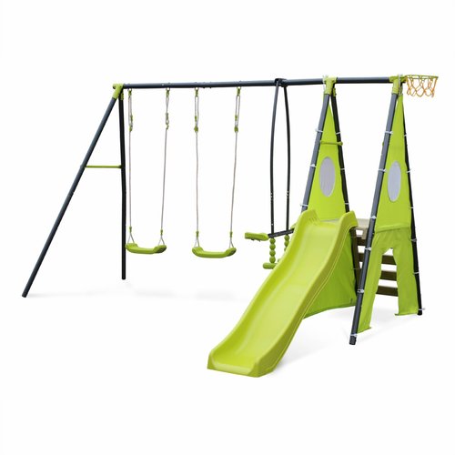 Portique balançoires, face à face, toboggan libeccio vert Sweeek | La ...