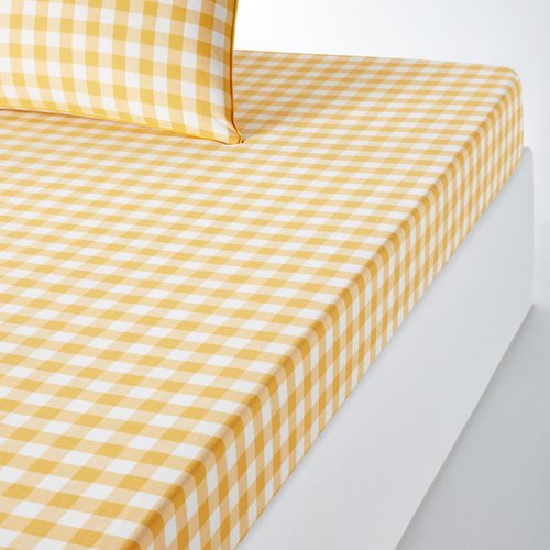 Veldi yellow gingham check 100 cotton fitted sheet yellow gingham La Redoute Interieurs La Redoute