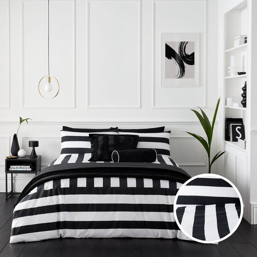 Bold stripe cotton duvet cover and pillowcase set black white Style Sisters La Redoute
