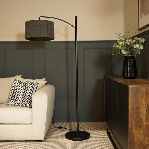 Portofino black metal floor lamp with boucle shade So'home | La Redoute