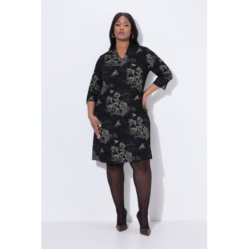 Robe jacquard évasée à col jabot et manches noir Ulla Popken | La Redoute