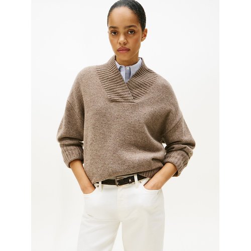 Pull en laine à col croisé marron Tommy Hilfiger | La Redoute