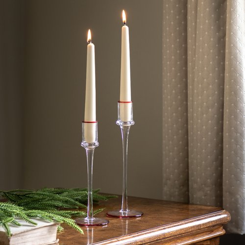 Set of 2 red tipped glass candle sticks, red, So'home | La Redoute