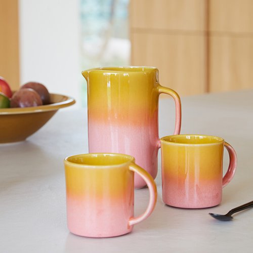 Set of 2 ikora mugs in reactive glazed stoneware, yellow/pink , La ...