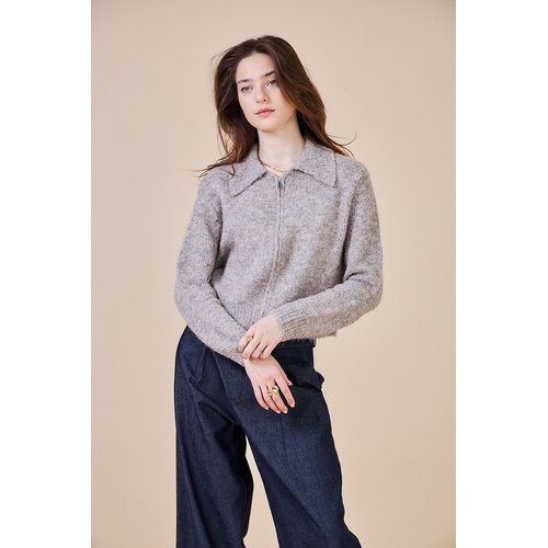 Rebeca con cuello tipo polo y cremallera camel See U Soon | La Redoute
