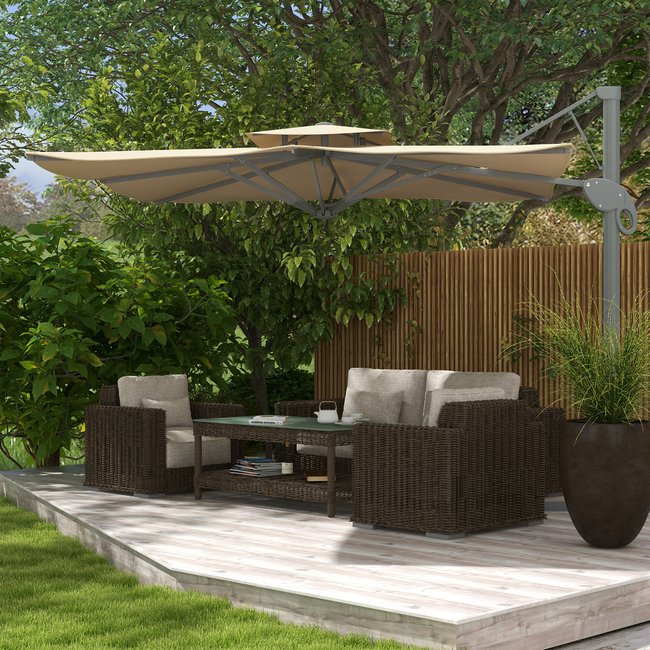 Parasol déporté carré pivotant alu. polyester beige beige Outsunny | La ...
