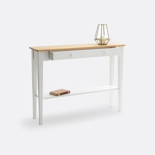 Alvina solid pine 1 drawer console table white natural La Redoute Interieurs La Redoute