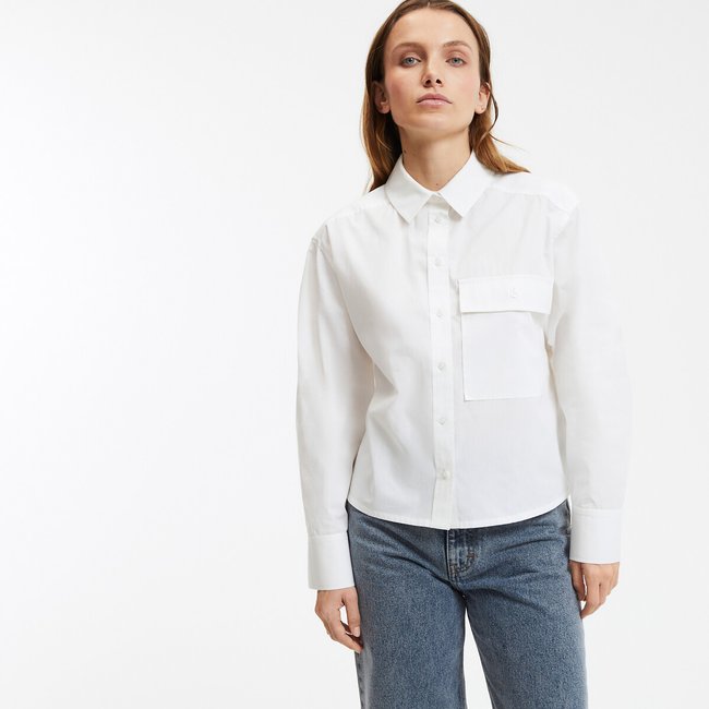 Camicia boxy corta in cotone, maniche lunghe bianco La Redoute ...