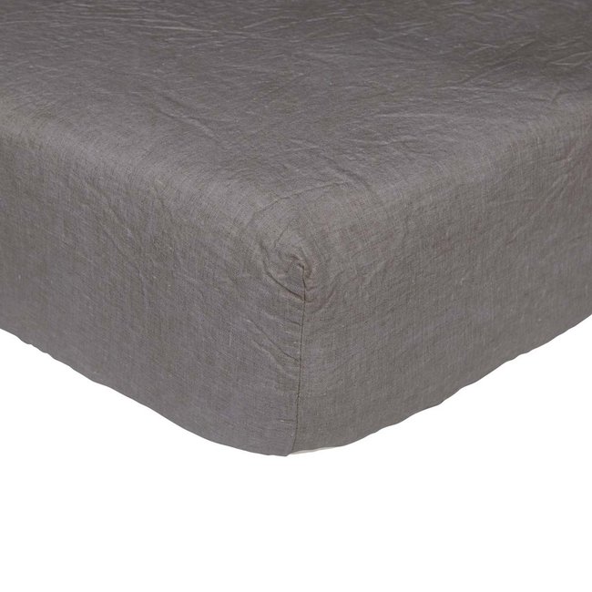 Drap housse uni en lin, made in france, basalte gris A Demain | La Redoute