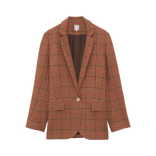 Veste bruna pied-de-poule laine pink khaki Ines De La Fressange Paris ...