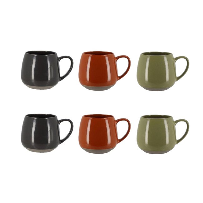 Lot de 6 mugs en grès - 3 couleurs assorties 40cl Couleur gris-orange ...