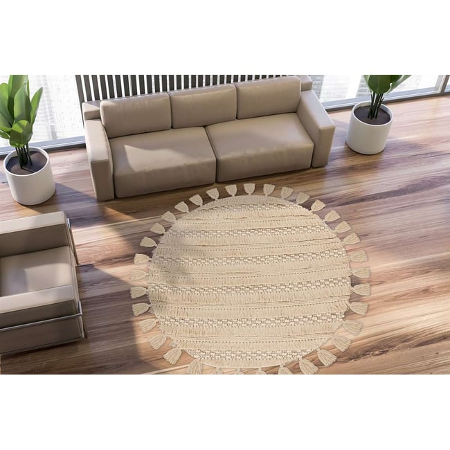 Tapis de salon moderne laine naturelle avec tresses Couleur beige One ...