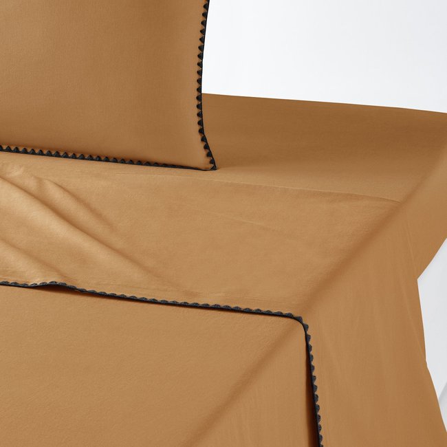Drap plat uni en coton lavé, brodé, merida ocre/noir La Redoute ...