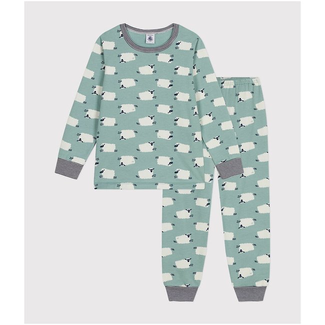 Printed cotton fleece pyjamas, green/print, Petit Bateau | La Redoute