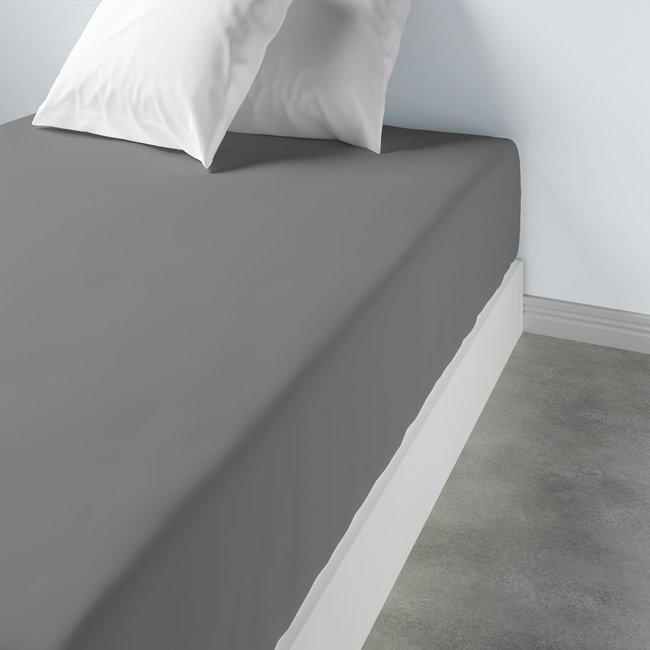 Drap housse coton bonnet 35 cm uni, oli gris clair C Design Home ...