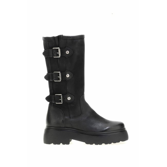 Leather biker calf boots, black, Mjus | La Redoute