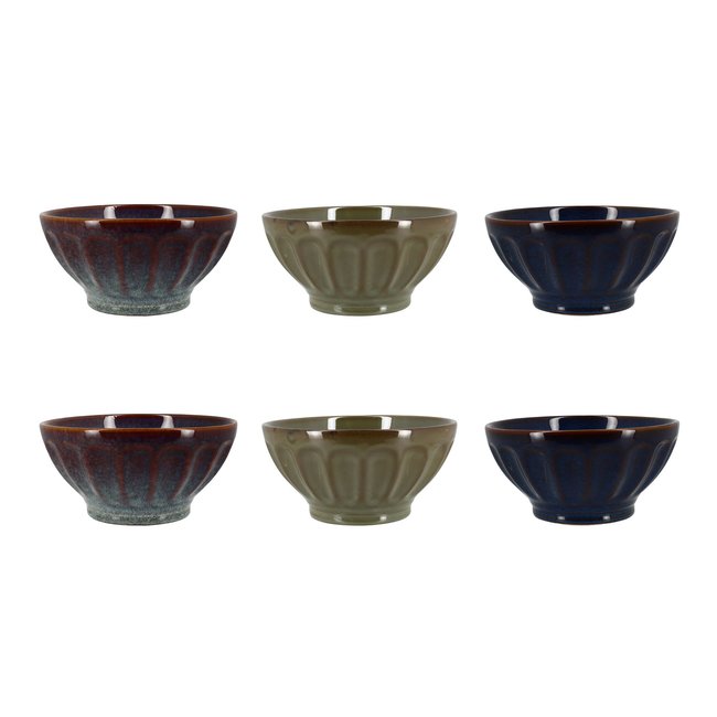 Lot de 6 bols en grès - 3 couleurs assorties 50cl Couleur bleu-rose ...