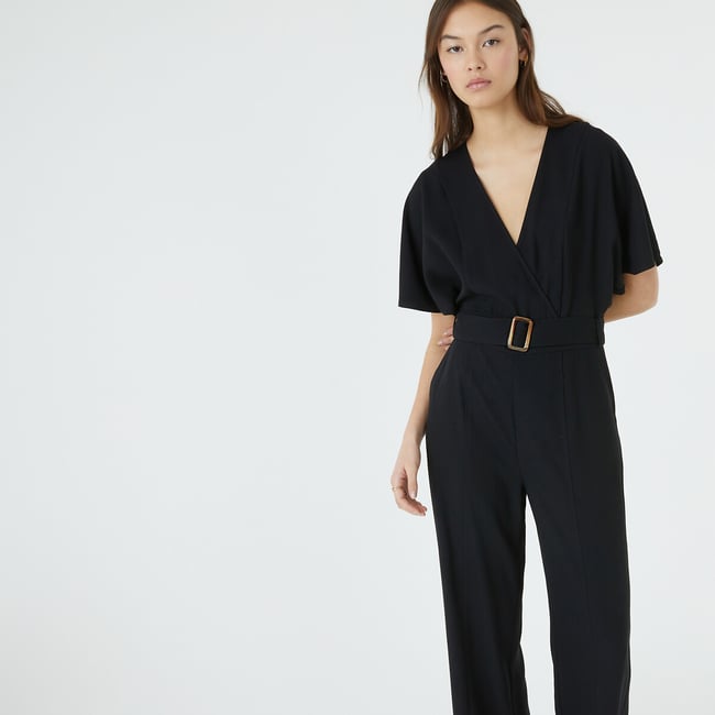 Crossover, belted jumpsuit, length 30", black, La Redoute Collections ...