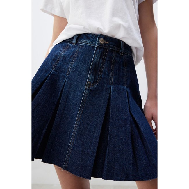 Jupe courte plissée en jean Next | La Redoute