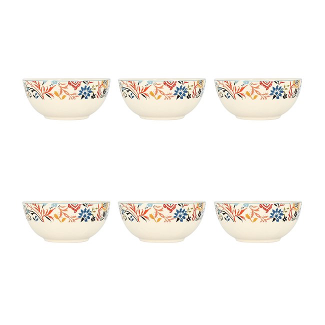 Lot de 6 bols à motif floral en grès 60cl, jaipur Couleur beige-bleu ...