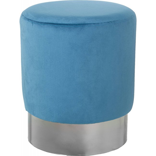 Pouf moderne finition acier Couleur bleu intense avec bande argentée ...
