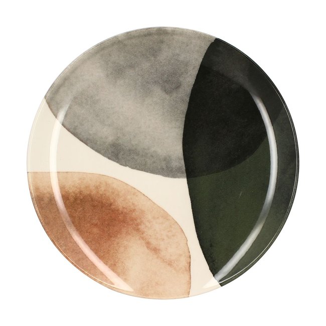 Lot de 6 assiettes plates en grès 26cm Couleur beige-gris-vert Novastyl ...