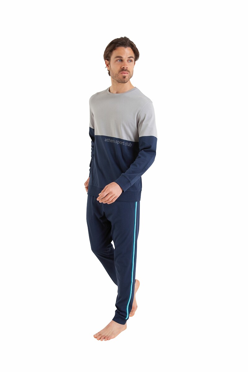 Warm cotton pyjamas, blue + grey, Athena | La Redoute