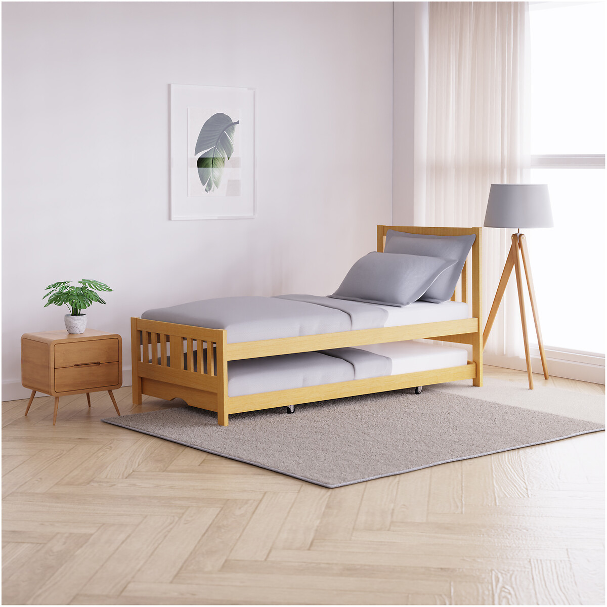 Wooden guest bed with trundle, natural oak, So'home | La Redoute