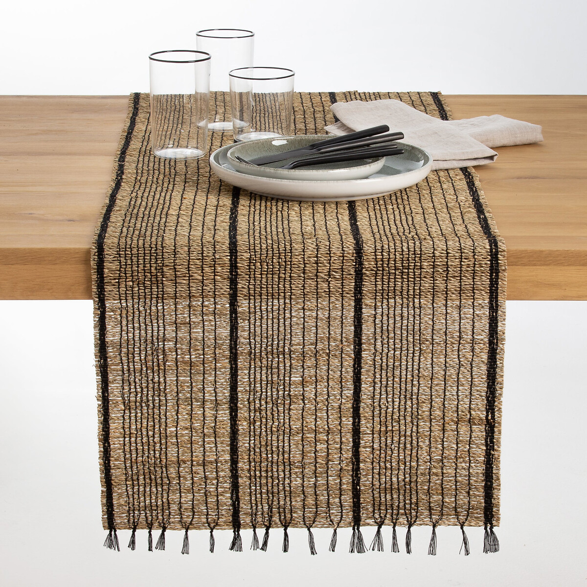 Azzou table runner natural black La Redoute Interieurs La Redoute