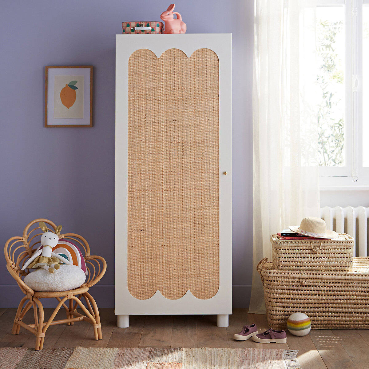 Ptilu rattan and wood single wardrobe oak La Redoute Interieurs La Redoute