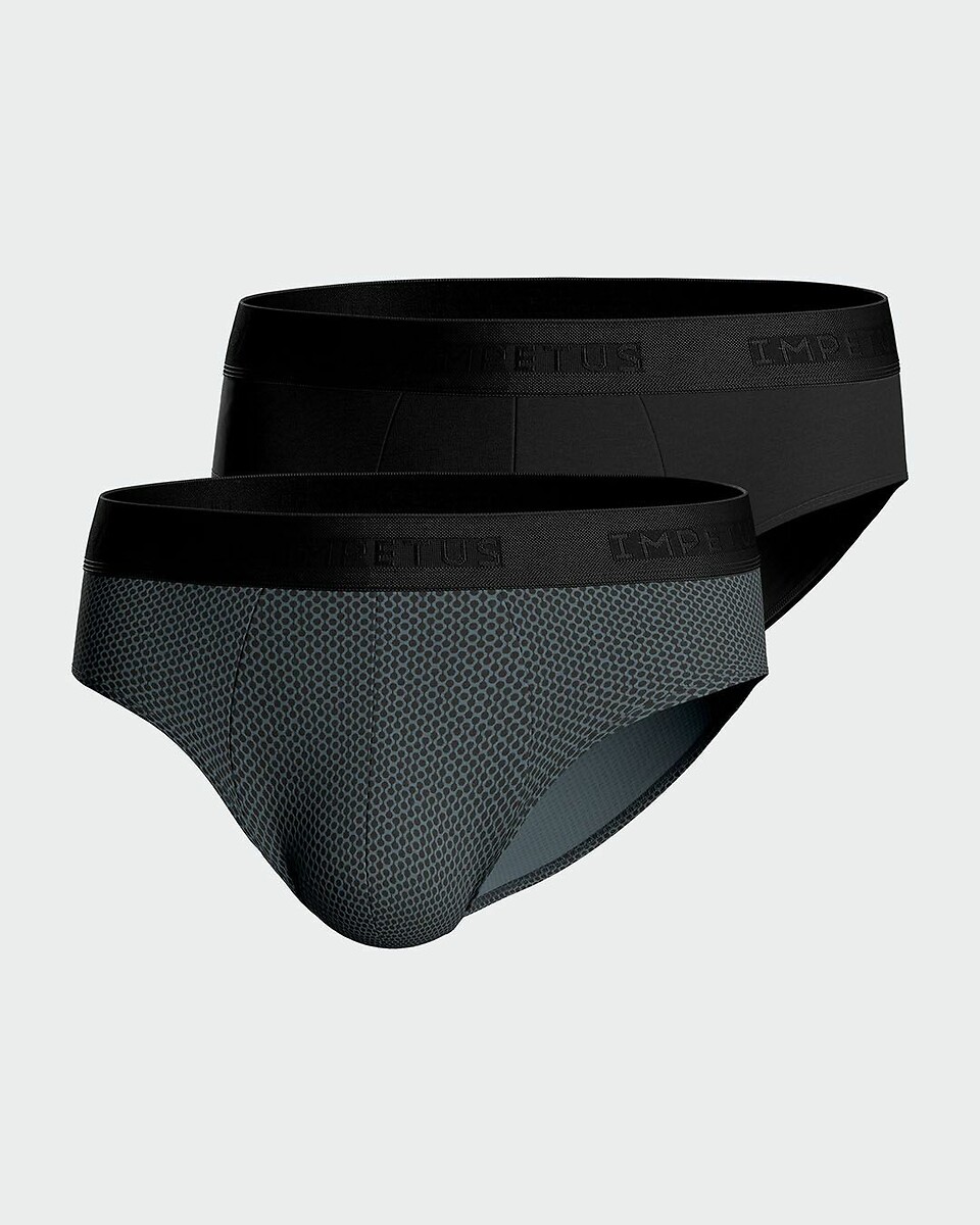 Pack of 2 briefs in cotton, 1 printed/1 plain, black + printed, Impetus ...